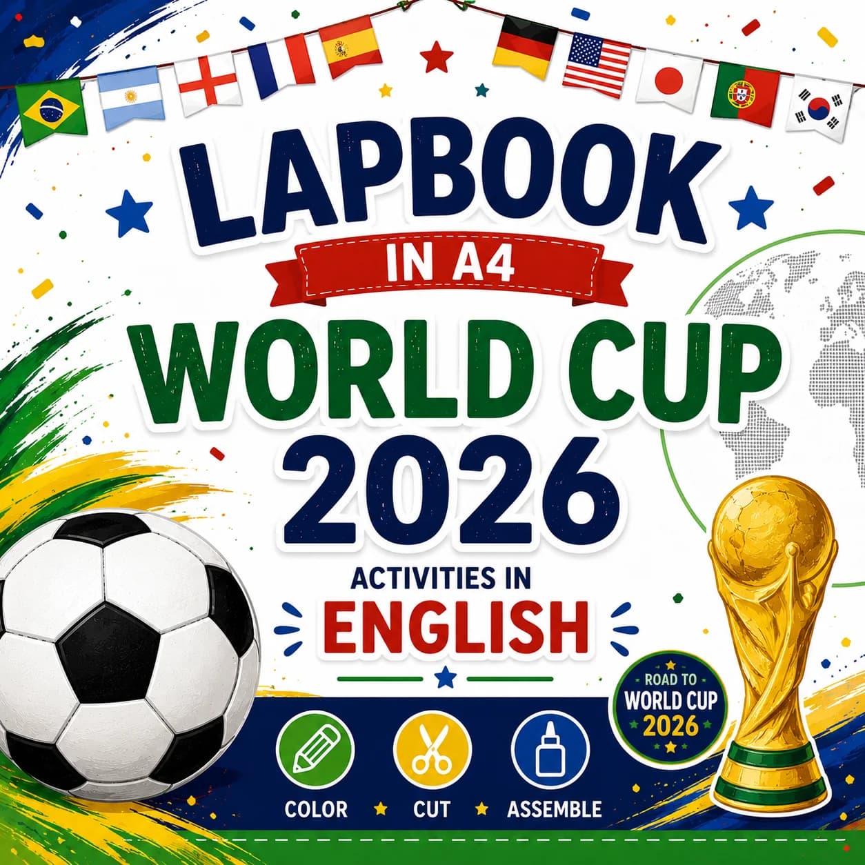Lapbook individual | INGLÊS | A4 | World Cup ... | Tá Pronto