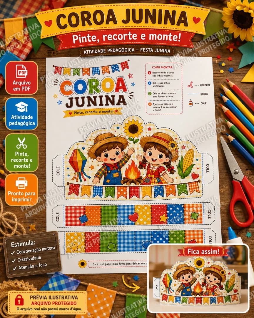Coroa Junina Colorida – Molde Pronto Para Imp... | Tá Pronto